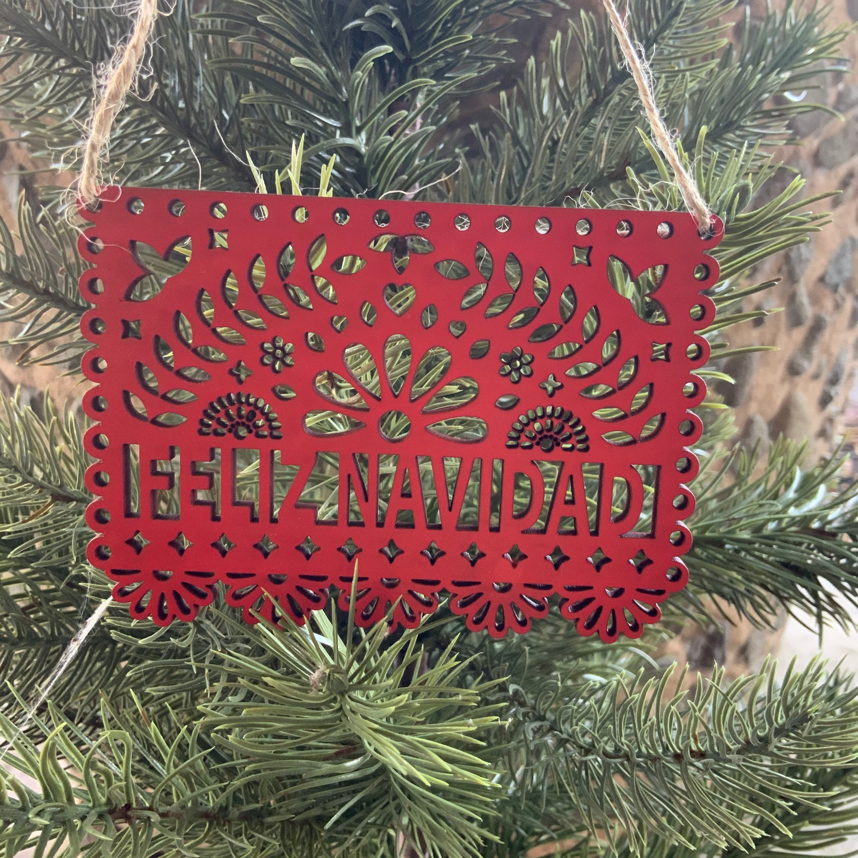 Papel Picado Wooden Christmas Mexican Themed Wood Ornaments Painted ...