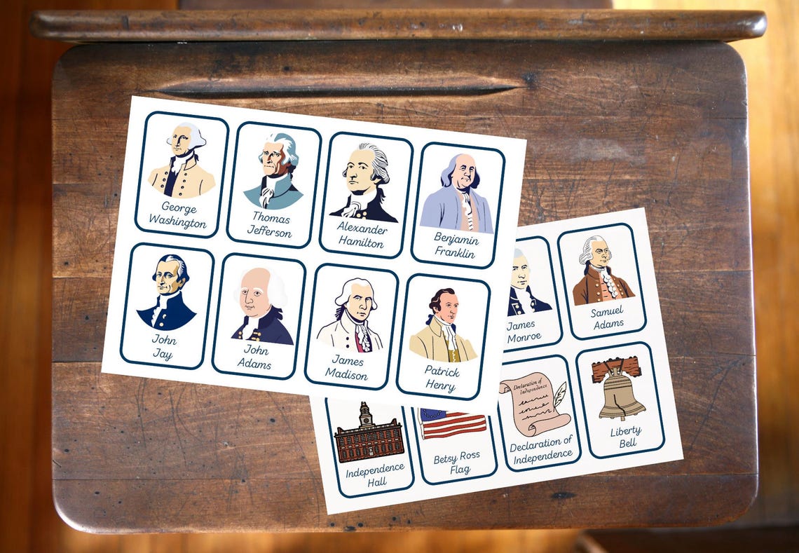 Printable American Founding Fathers Character Cards- Go Fish, Matching ...