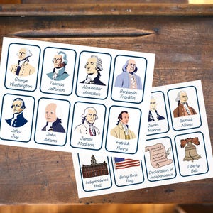 Printable American Founding Fathers Character Cards- Go Fish, Matching ...