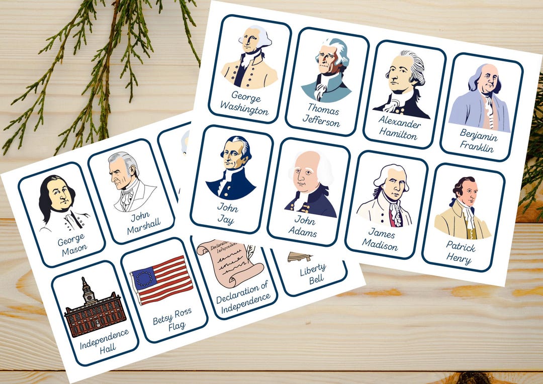 Printable American Founding Fathers Character Cards- Go Fish, Matching ...