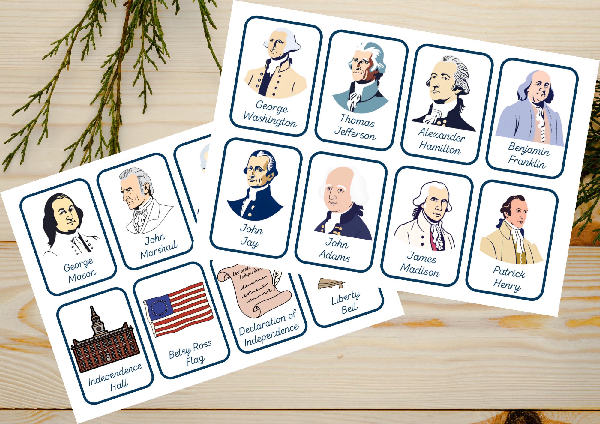 Printable American Founding Fathers Character Cards- Go Fish, Matching ...