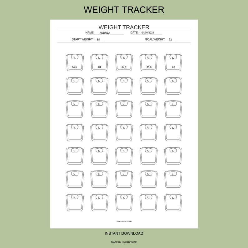 Printable Weight Tracker, Weight Loss Planner, Weight Goal Tracker ...