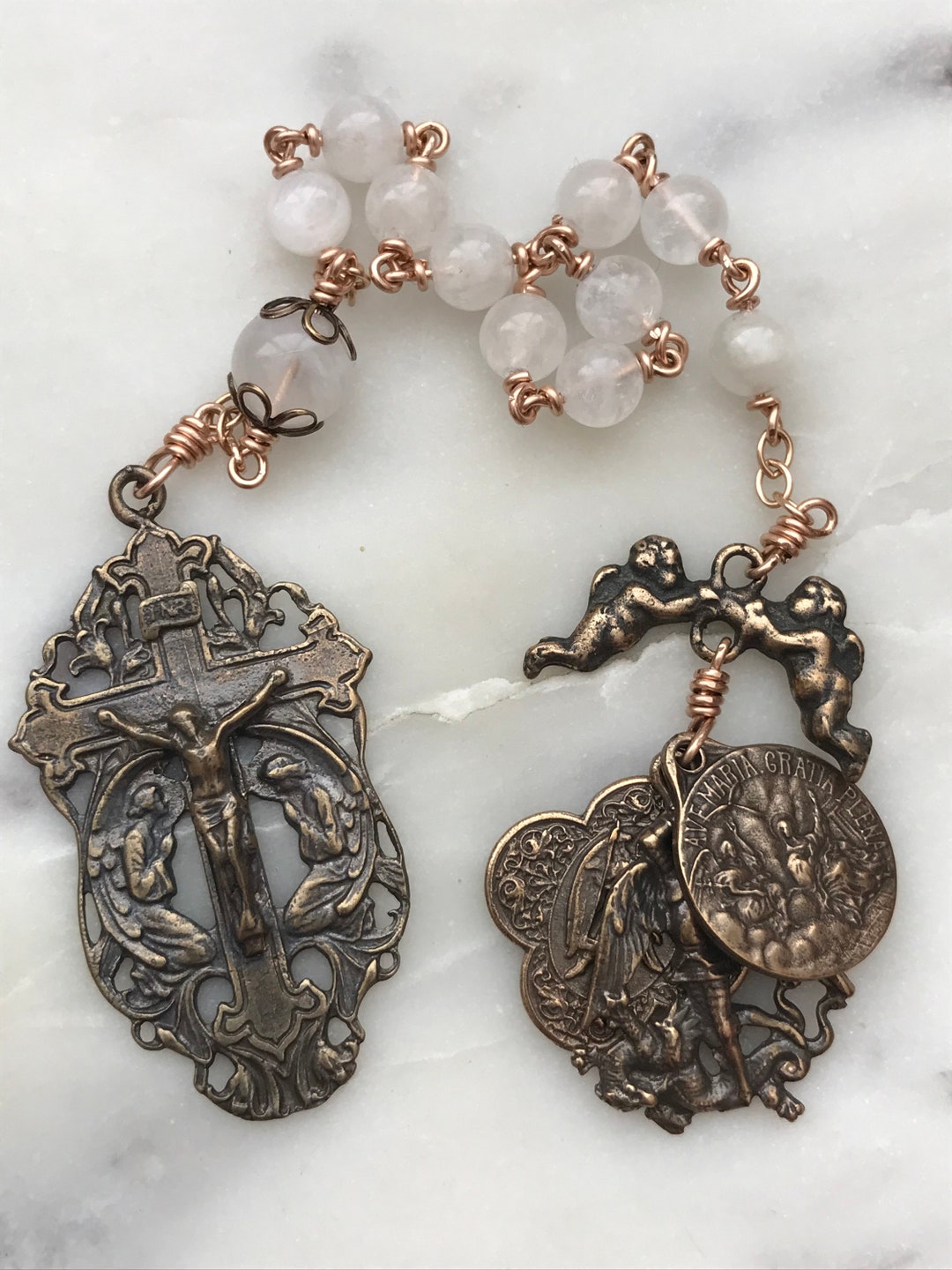 Angels Pocket Rosary - Moonstone and Bronze - Archangels Rosary ...