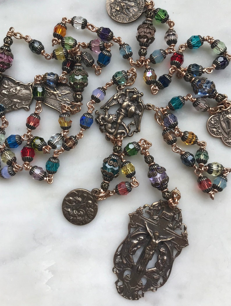 Holy Angels Crystal Bronze Rosary Stained Glass Window - Etsy