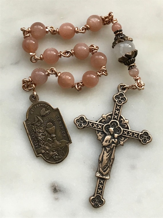 First Communion Single Decade Rosary Orange Moonstone and | Etsy