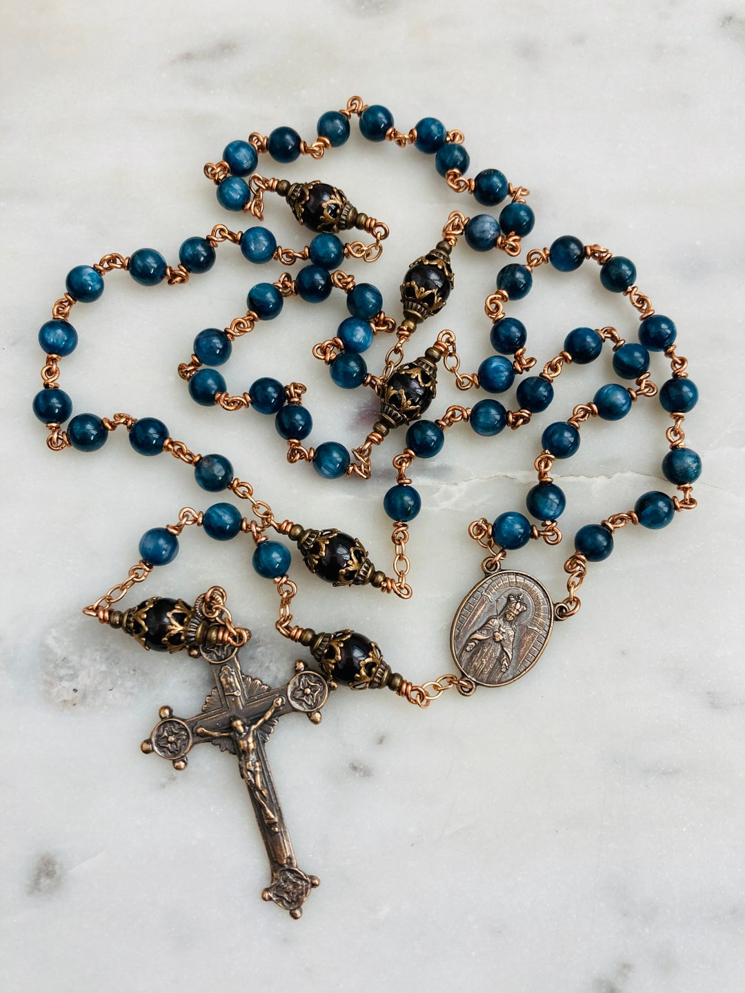 Beautiful Marion Blue Rosary - Bronze and Kyanite - Etsy