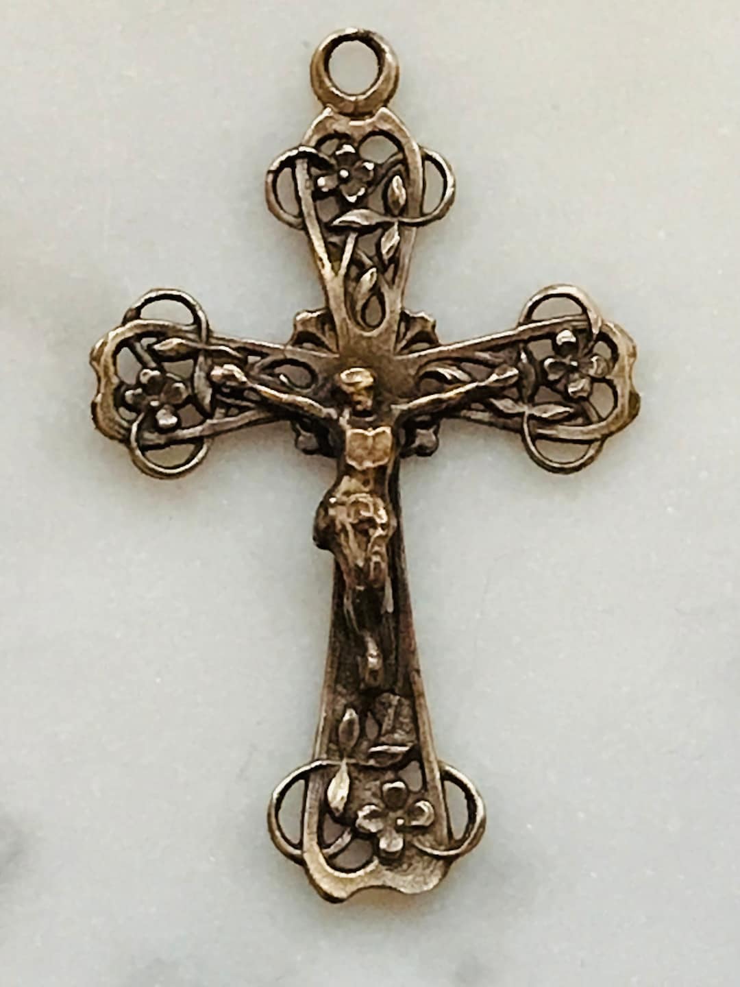 Floral Crucifix - Bronze - Antique Reproduction 1229 Ceceagnes Rosary ...
