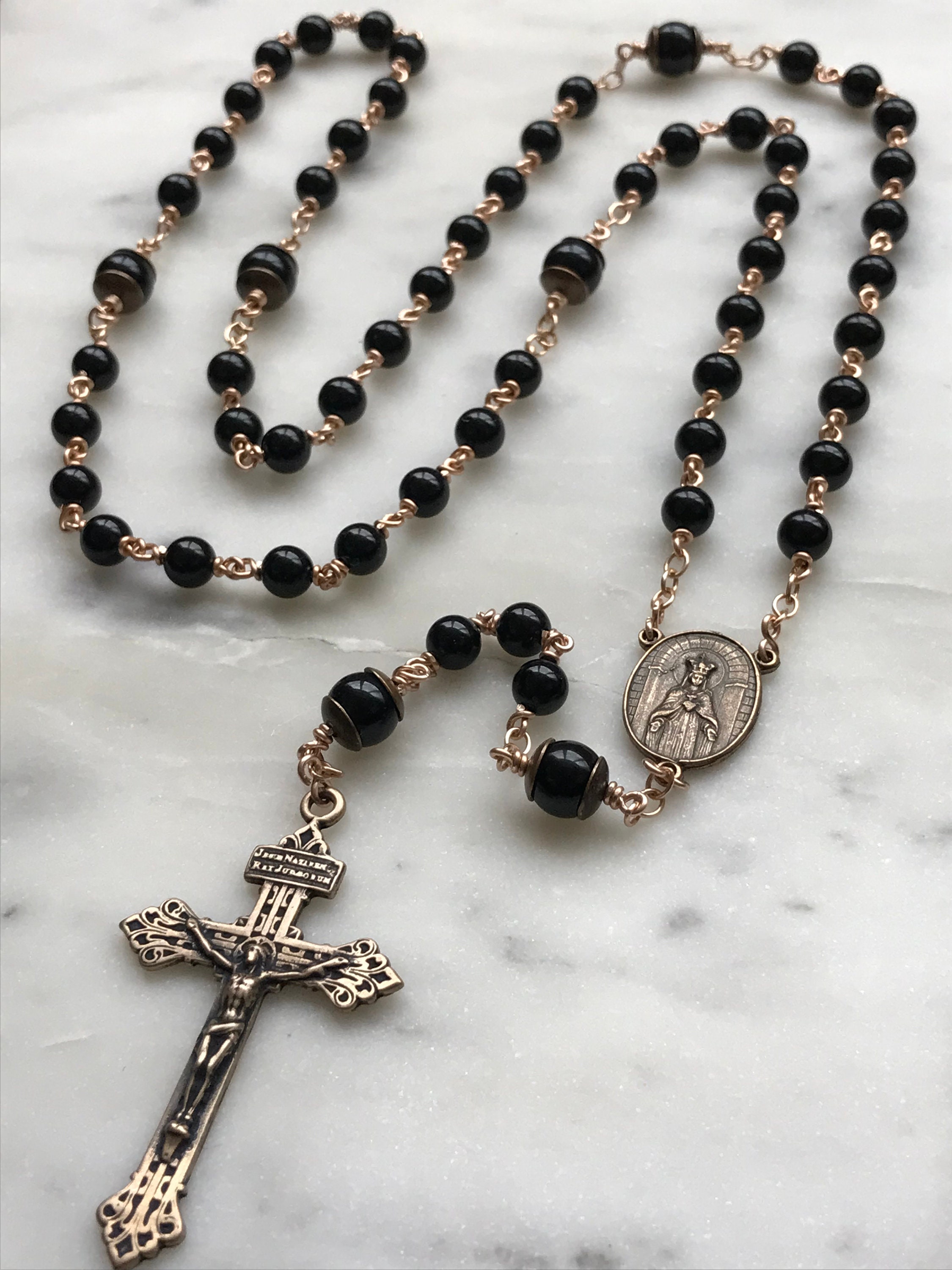 Black Onyx Rosary Bronze Medals Pardon Crucifix Ceceagnes - Etsy