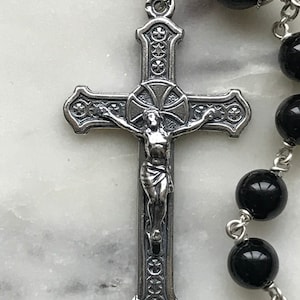 Saint Joseph Tenner - Onyx Gemstone Rosary - Sterling and Sterling ...