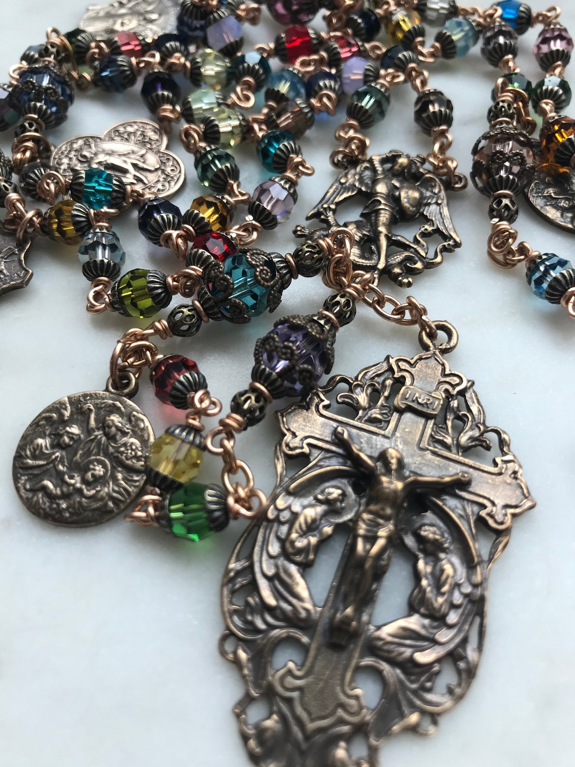 Holy Angels Crystal Bronze Rosary Stained Glass Window - Etsy