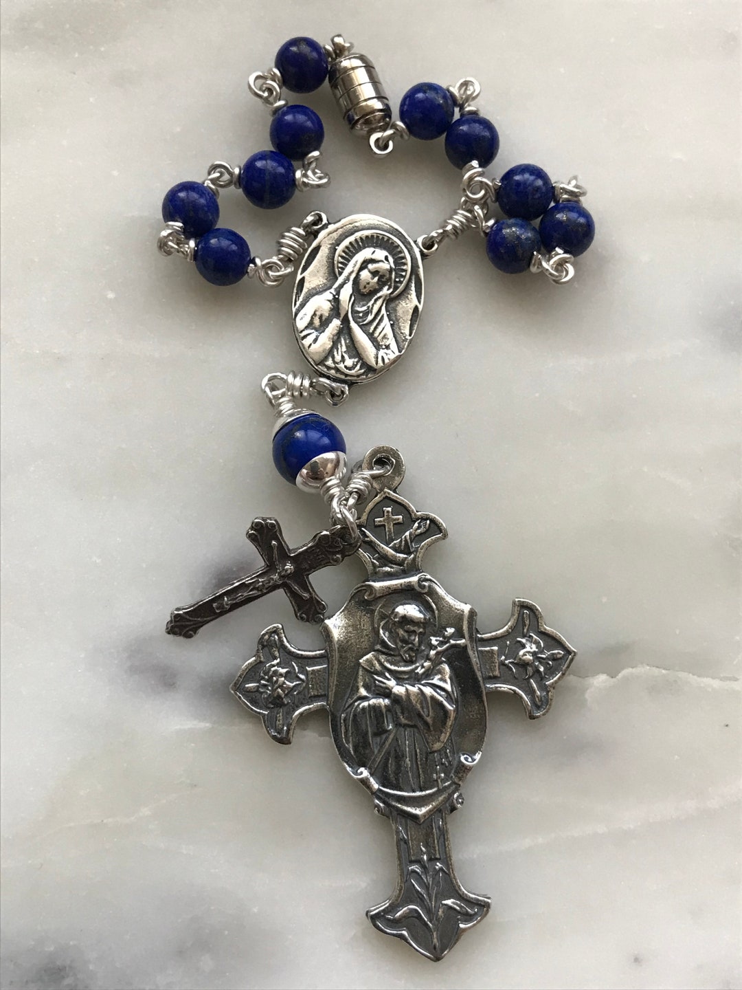 Saint Francis Car Rosary: Lapis and Sterling Silver One Decade - Etsy