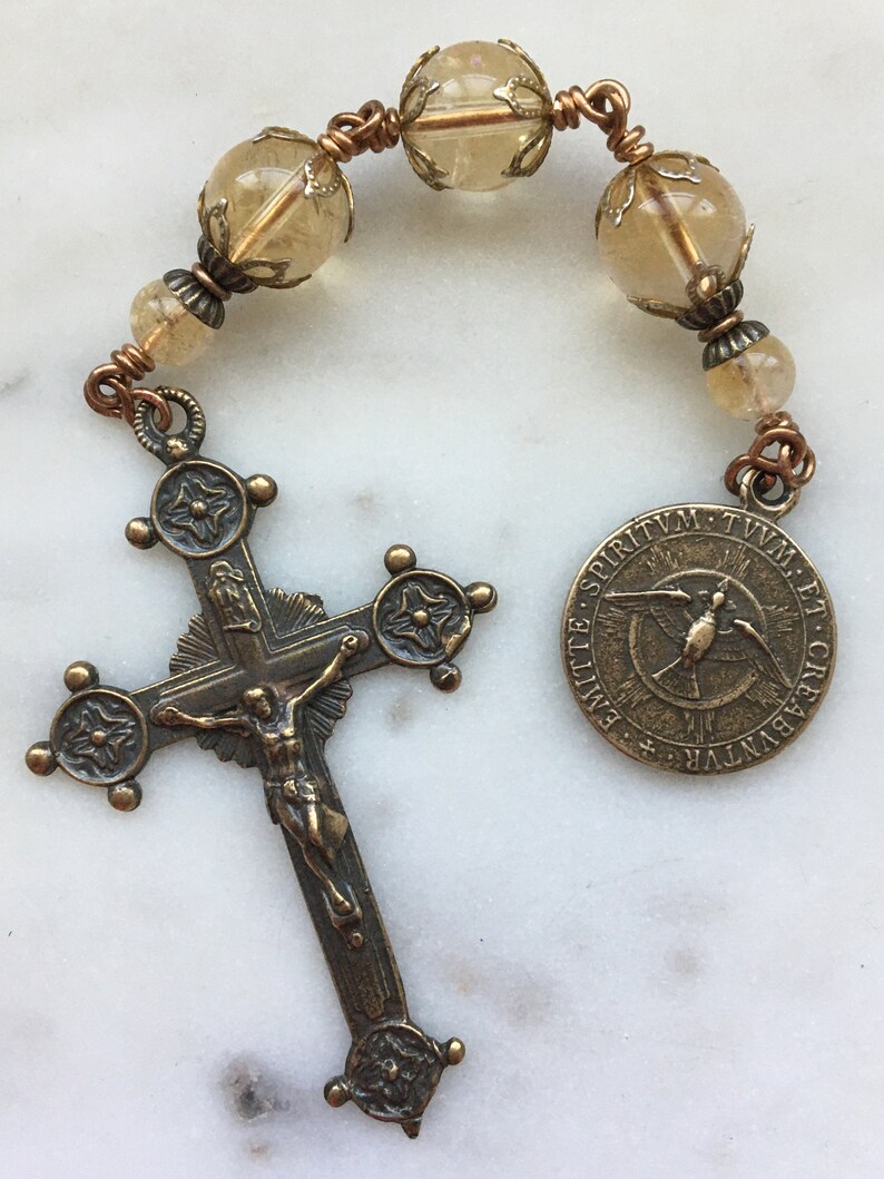 Three Hail Mary Chaplet Holy Spirit Trinity Citrine and | Etsy