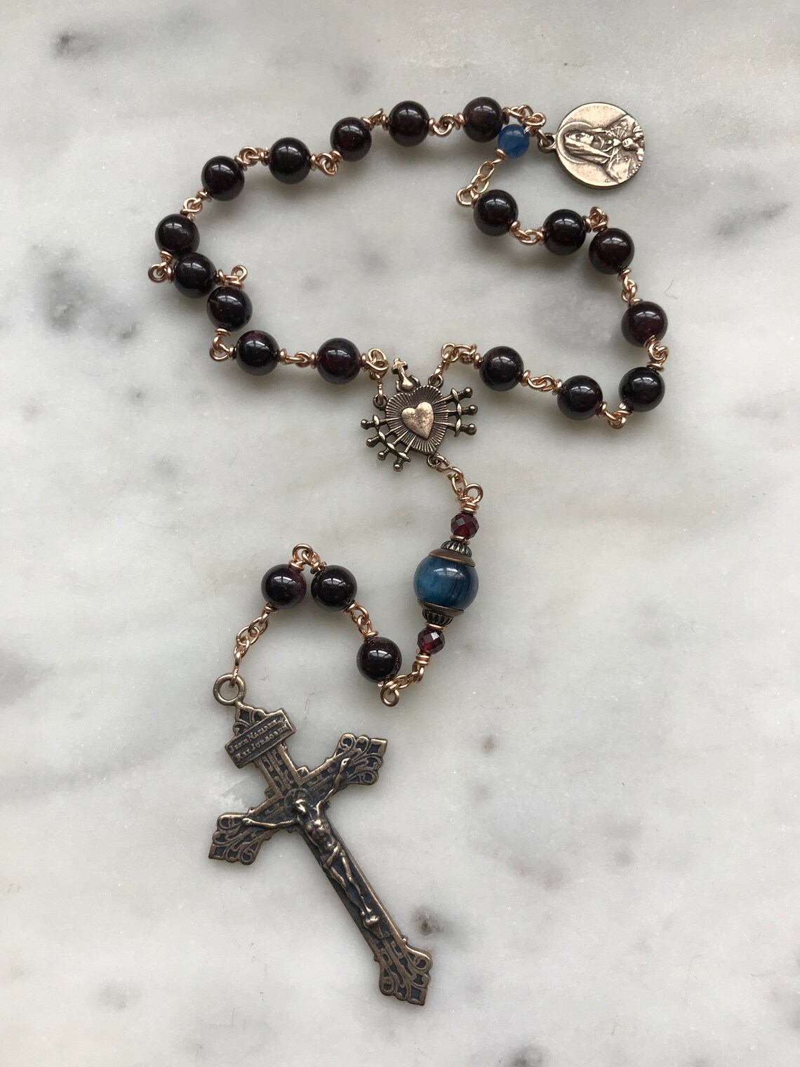 Combination One Decade Rosary and Seven Sorrows Chaplet - Garnet and ...