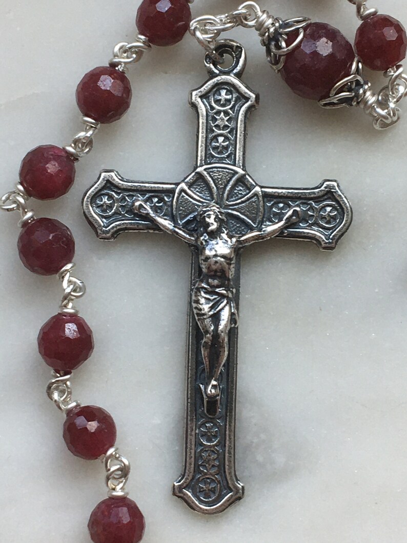 Sterling Silver Pocket Rosary: AAA Ruby Gemstones, Crucifix - Etsy