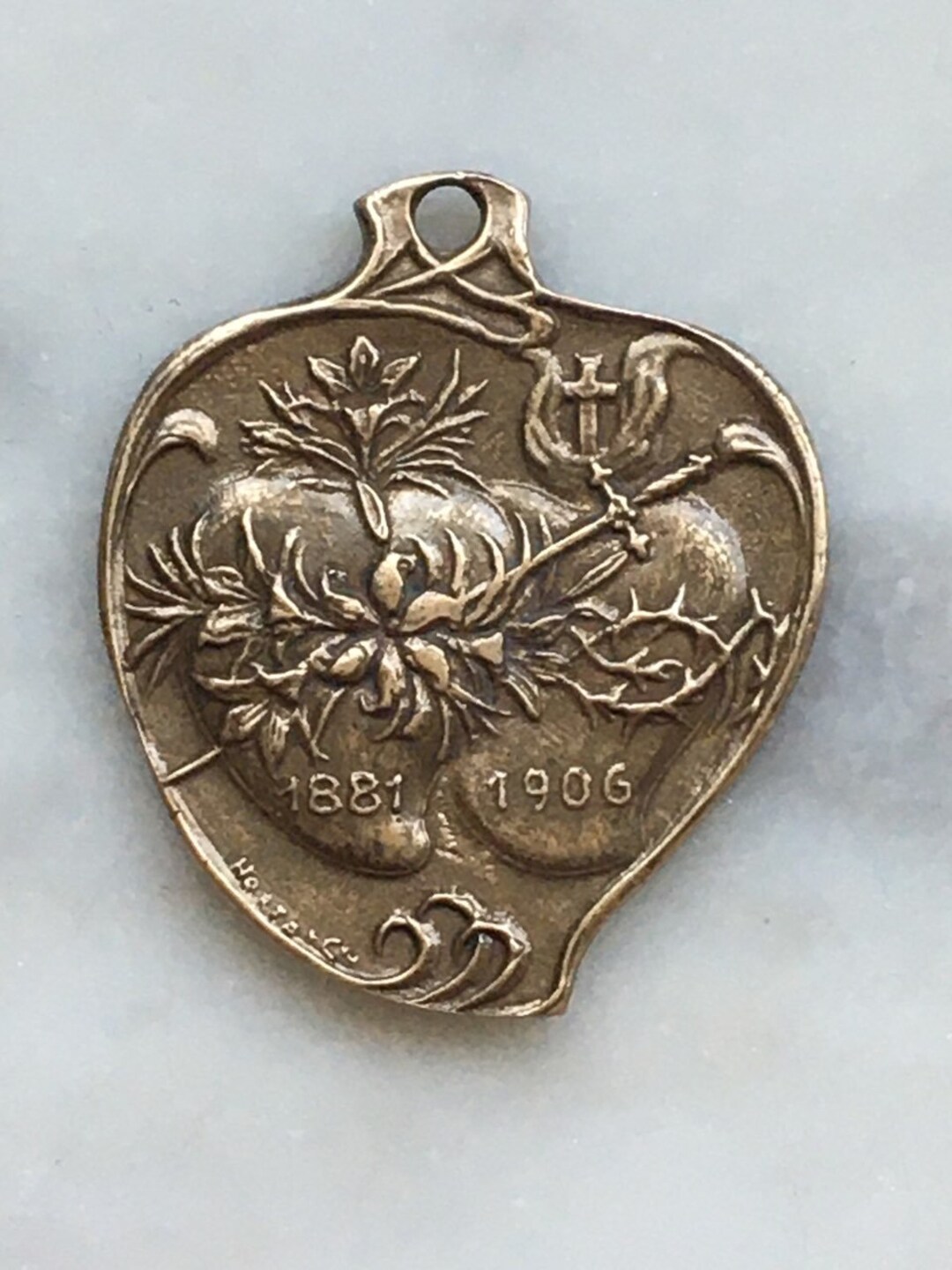 Twin Hearts Medal: 892 Antique Reproduction, Bronze or Sterling Silver ...