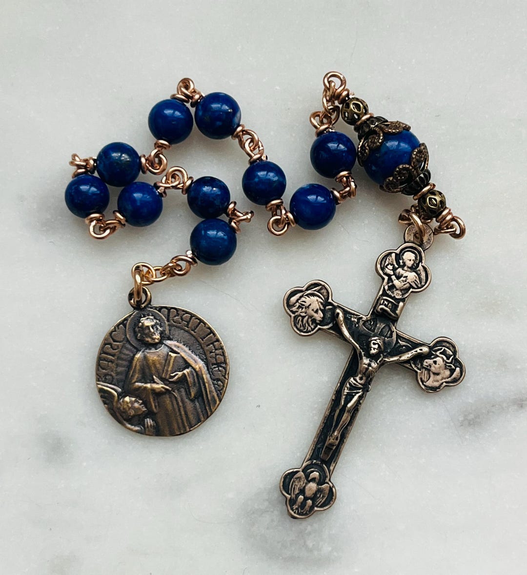 Saint Matthew Evangelist - Lapis and Bronze - One Decade Rosary ...