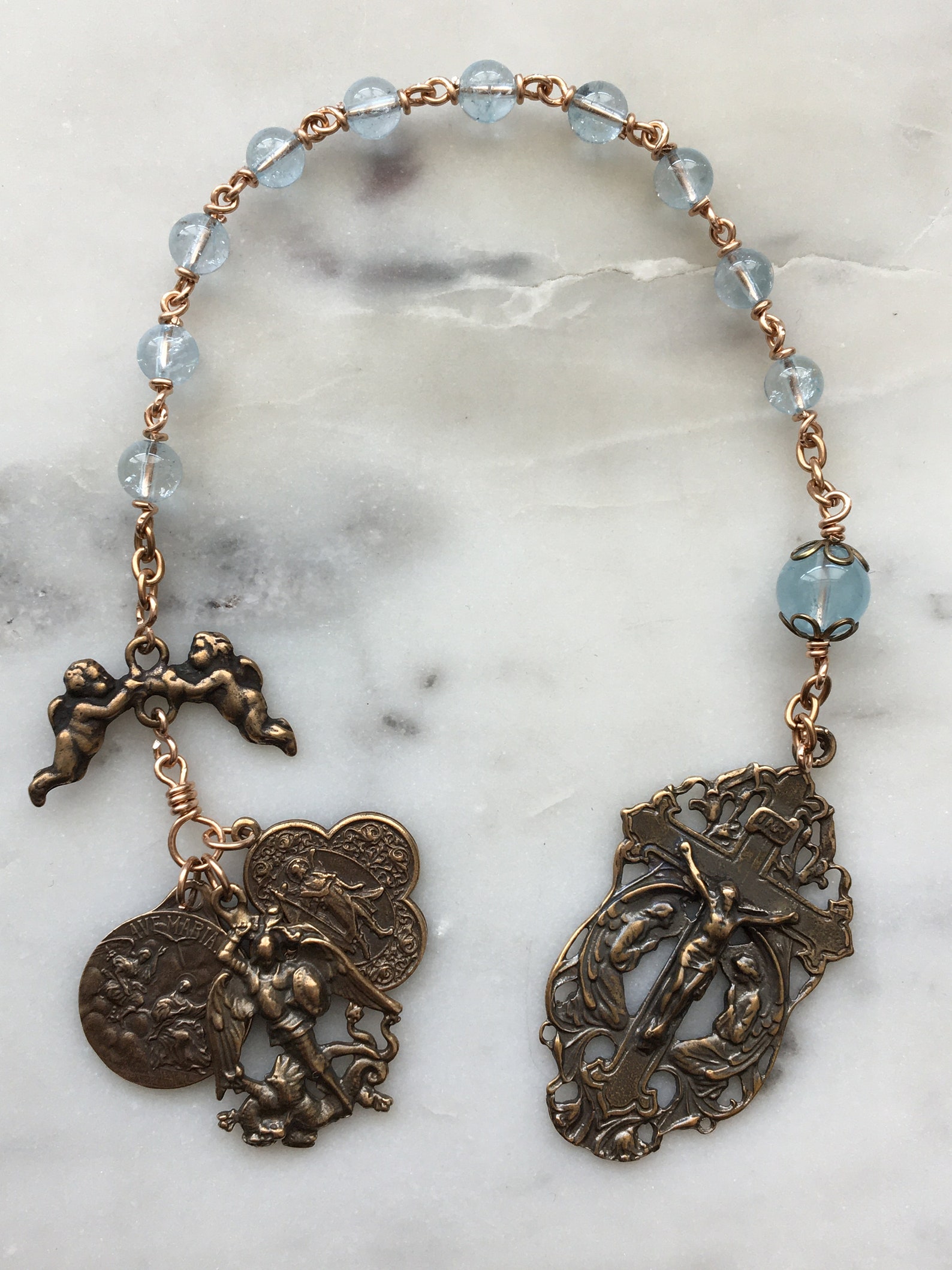 Angels Pocket Rosary Blue Topaz and Bronze Archangels - Etsy