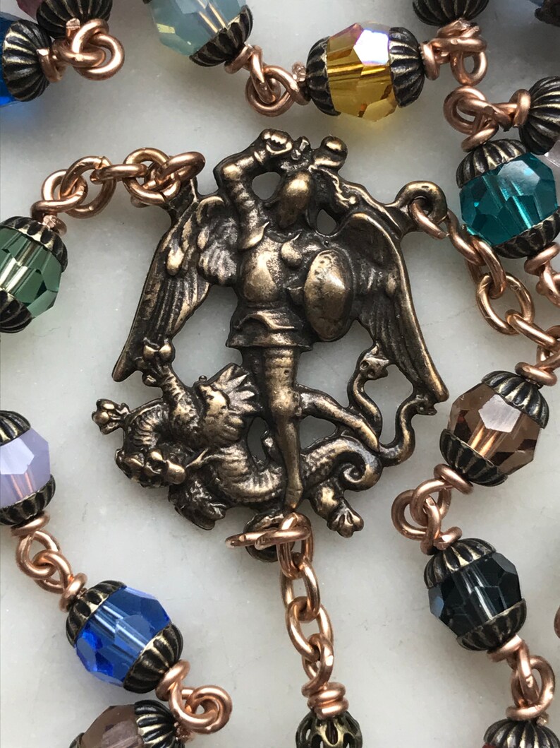 Holy Angels Crystal Bronze Rosary Stained Glass Window - Etsy