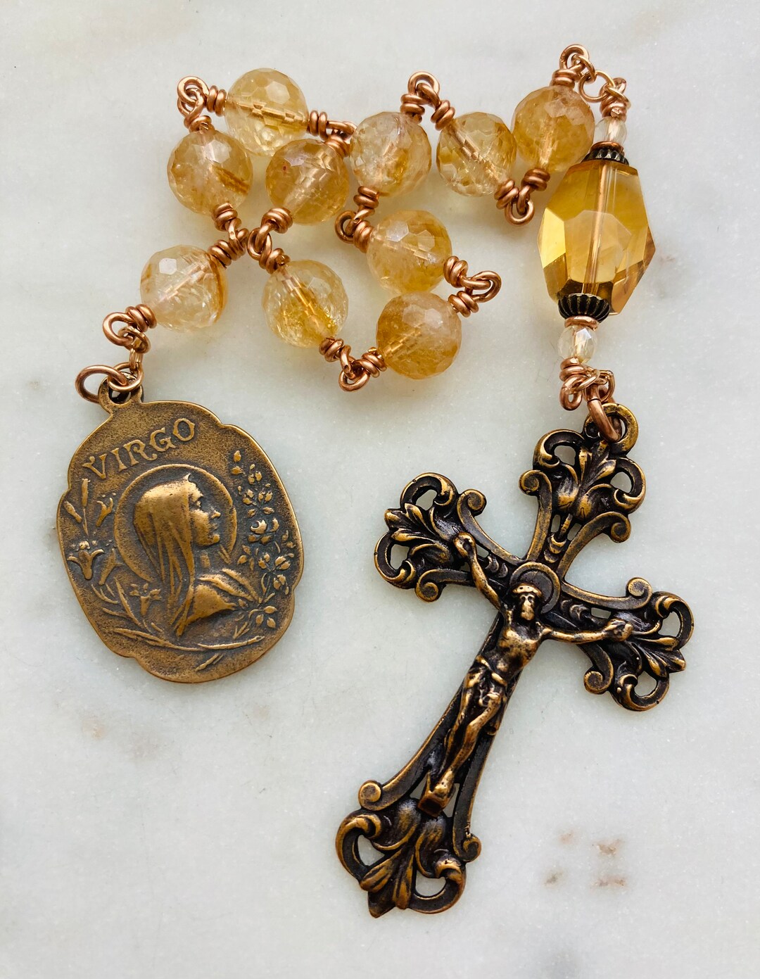Our Lady of Lourdes Single Decade Rosary - Citrine and Bronze - Tenner ...