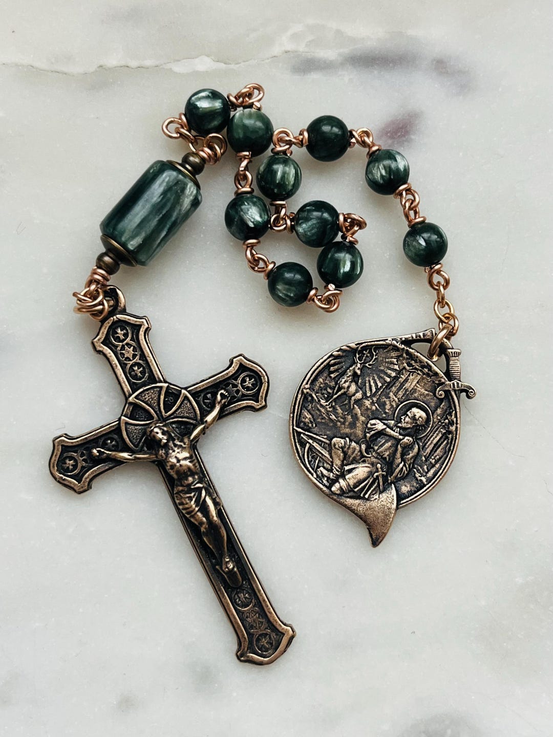 Saint Hubert Hunter Rosary: Seraphinite, Bronze, or Sterling Silver ...