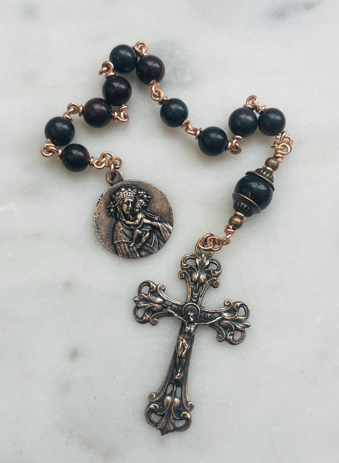 Bloodstone Pocket Rosary - Our Lady of Perpetual Help - Bronze - Single ...