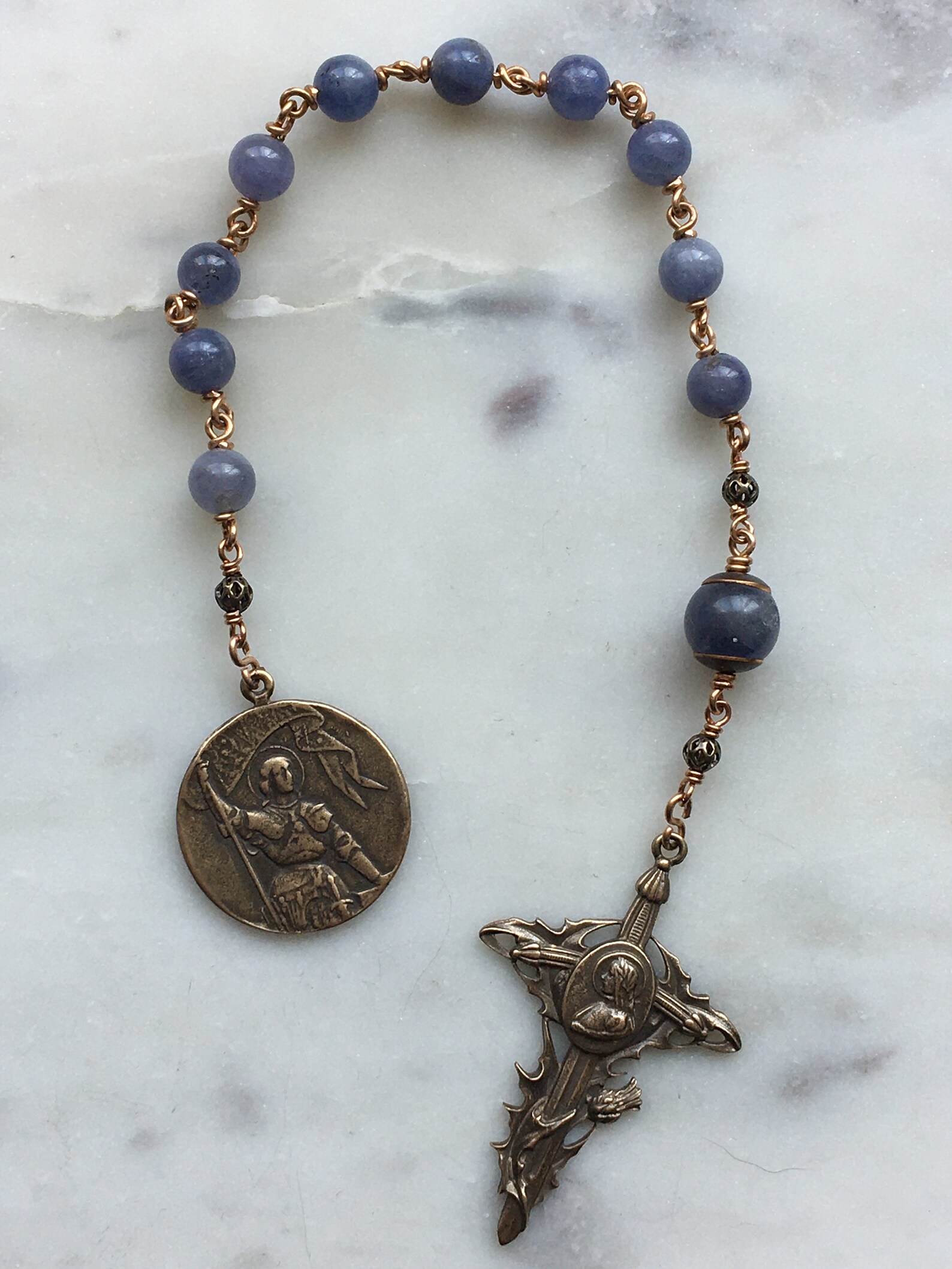 Joan of Arc Rosary Tanzanite and Bronze One Decade Rosary - Etsy