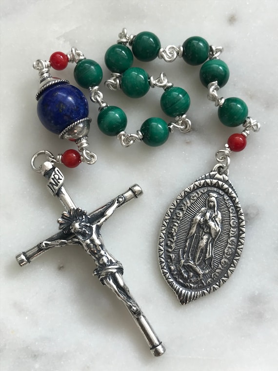 Our Lady of Guadalupe Pocket Rosary Tenner Malachite Lapis | Etsy
