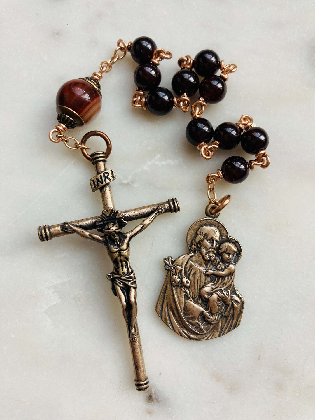 Saint Joseph Single Decade Rosary - Garnet and Bronze - Tenner ...