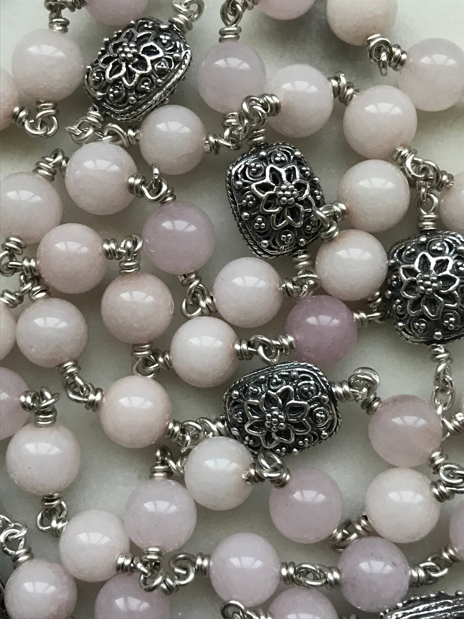 Beautiful Pink Gemstone and Sterling Silver Rosary OL of | Etsy