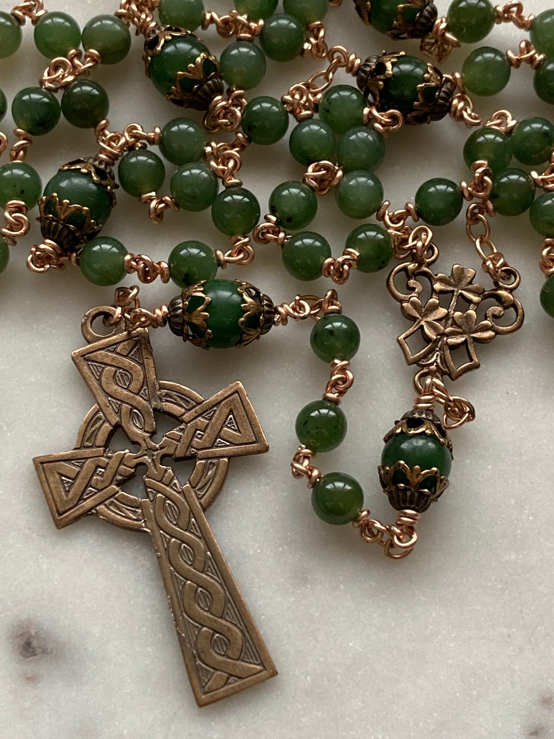 Celtic Jade Rosary - Bronze - Etsy