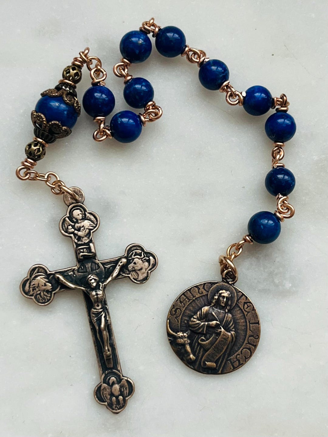 Saint Luke Evangelist - Lapis and Bronze - One Decade Rosary - Pocket ...