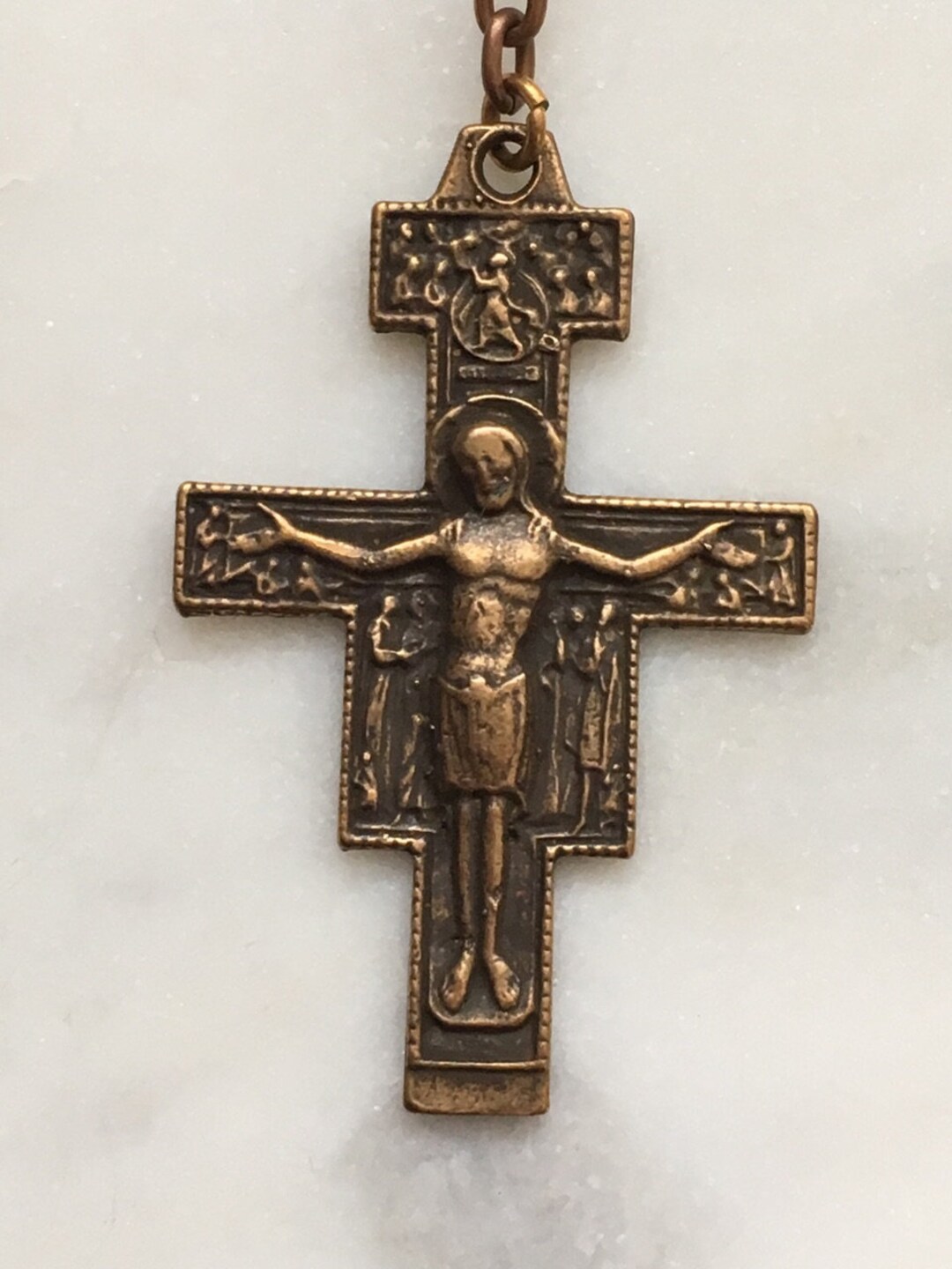 San Damiano Crucifix Pendant - St. Francis - Sterling Silver or Bronze - Prayer on the Back 685 ...