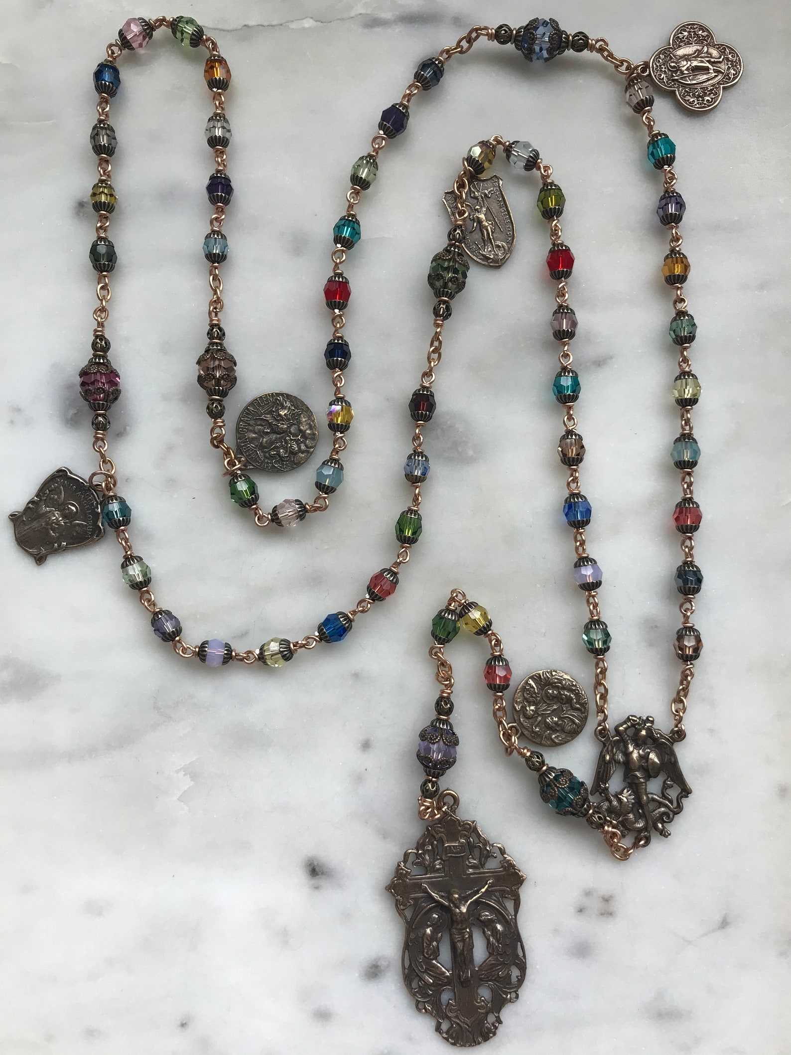 Holy Angels Crystal Bronze Rosary Stained Glass Window - Etsy