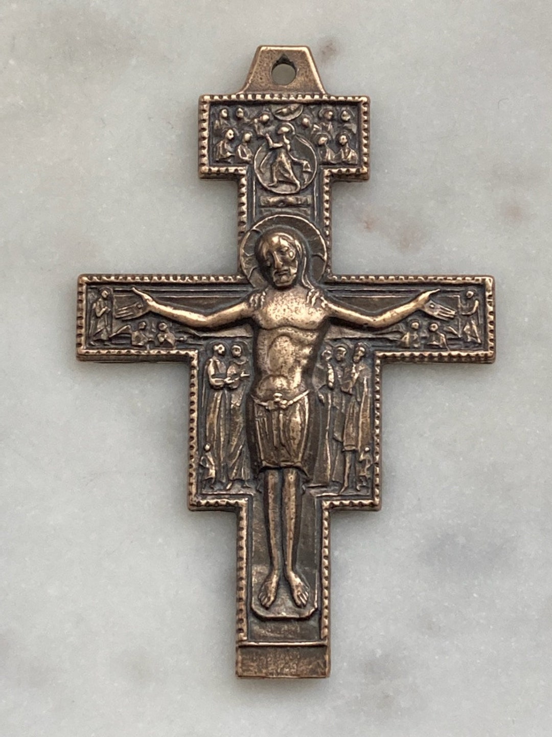 Large San Damiano Crucifix Pectoral - St. Francis - Sterling Silver or Bronze - Prayer on the ...