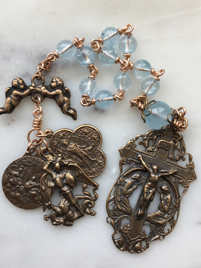 Angels Pocket Rosary Blue Topaz and Bronze Archangels - Etsy