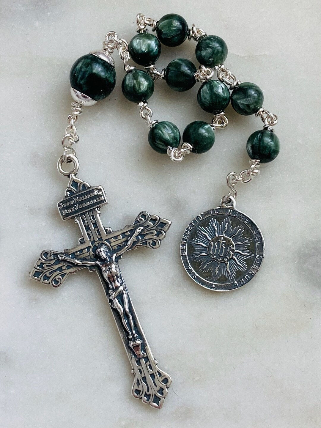 Sterling Silver Seraphinite Single Decade Rosary - Holy Name of Jesus ...