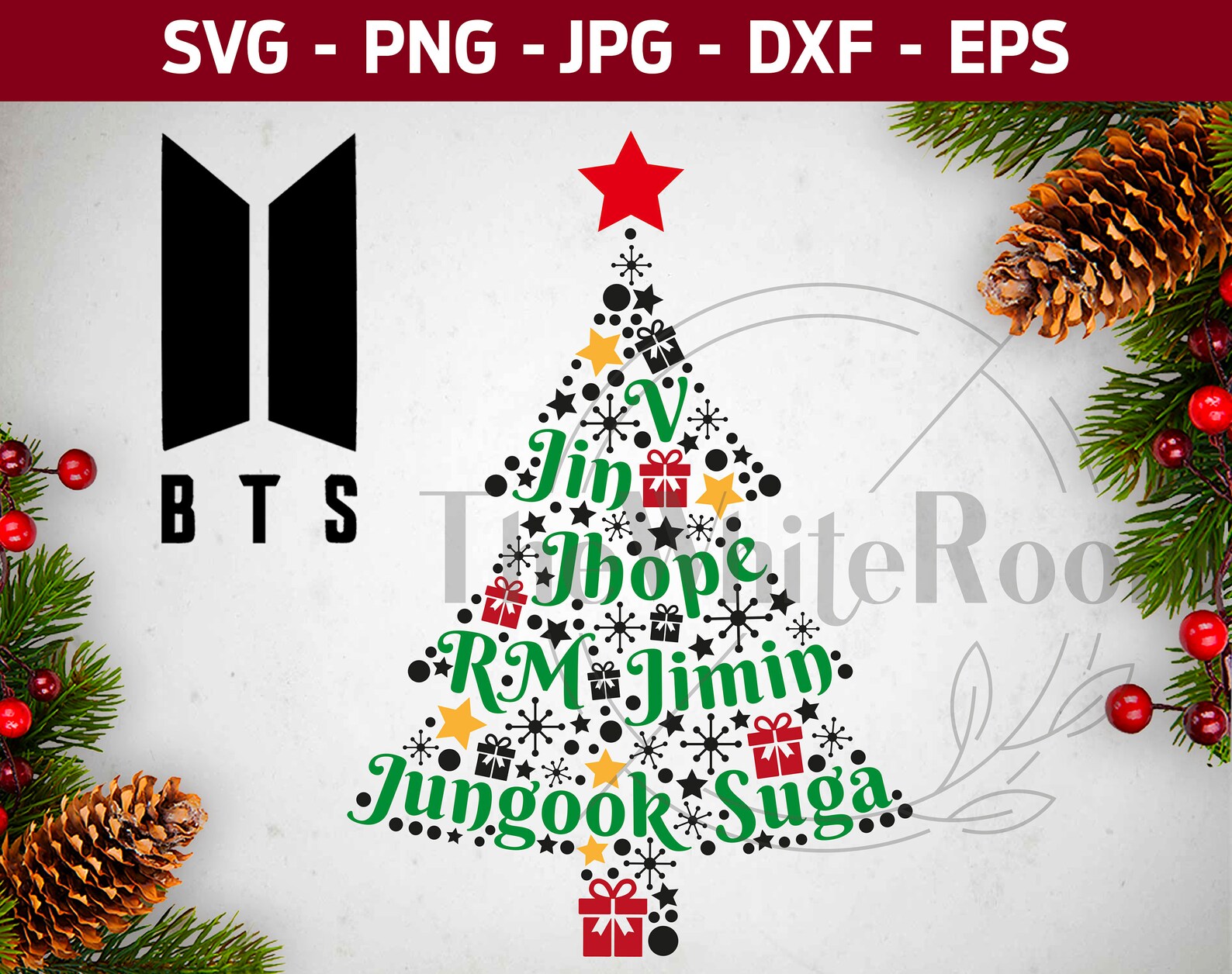 BTS Christmas Tree SVG cut file 방탄소년단 Jungkook Jimin | Etsy
