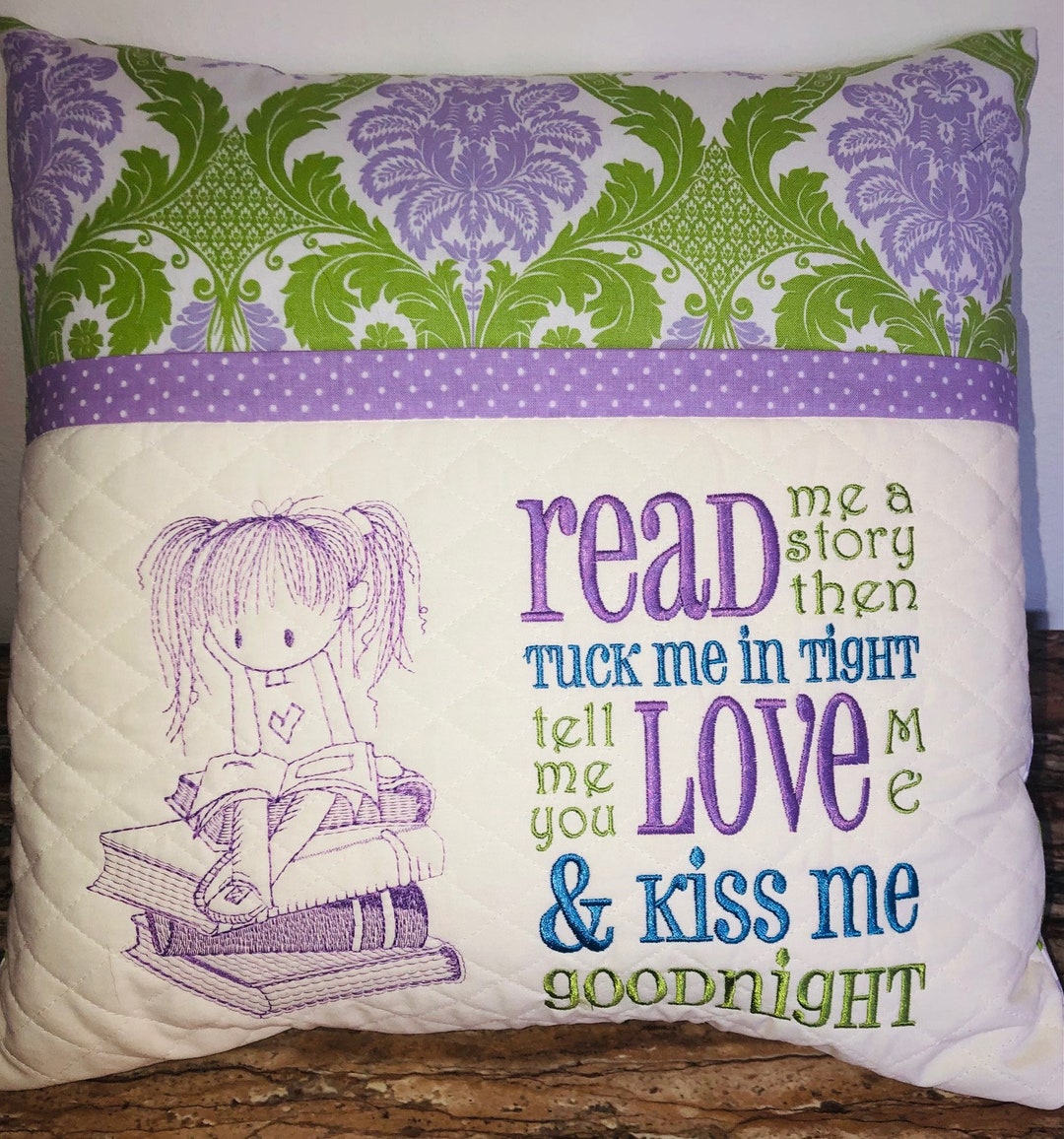 Reading Pillow, Personalized Pillow With Pocket for Book, Girl Sitting ...