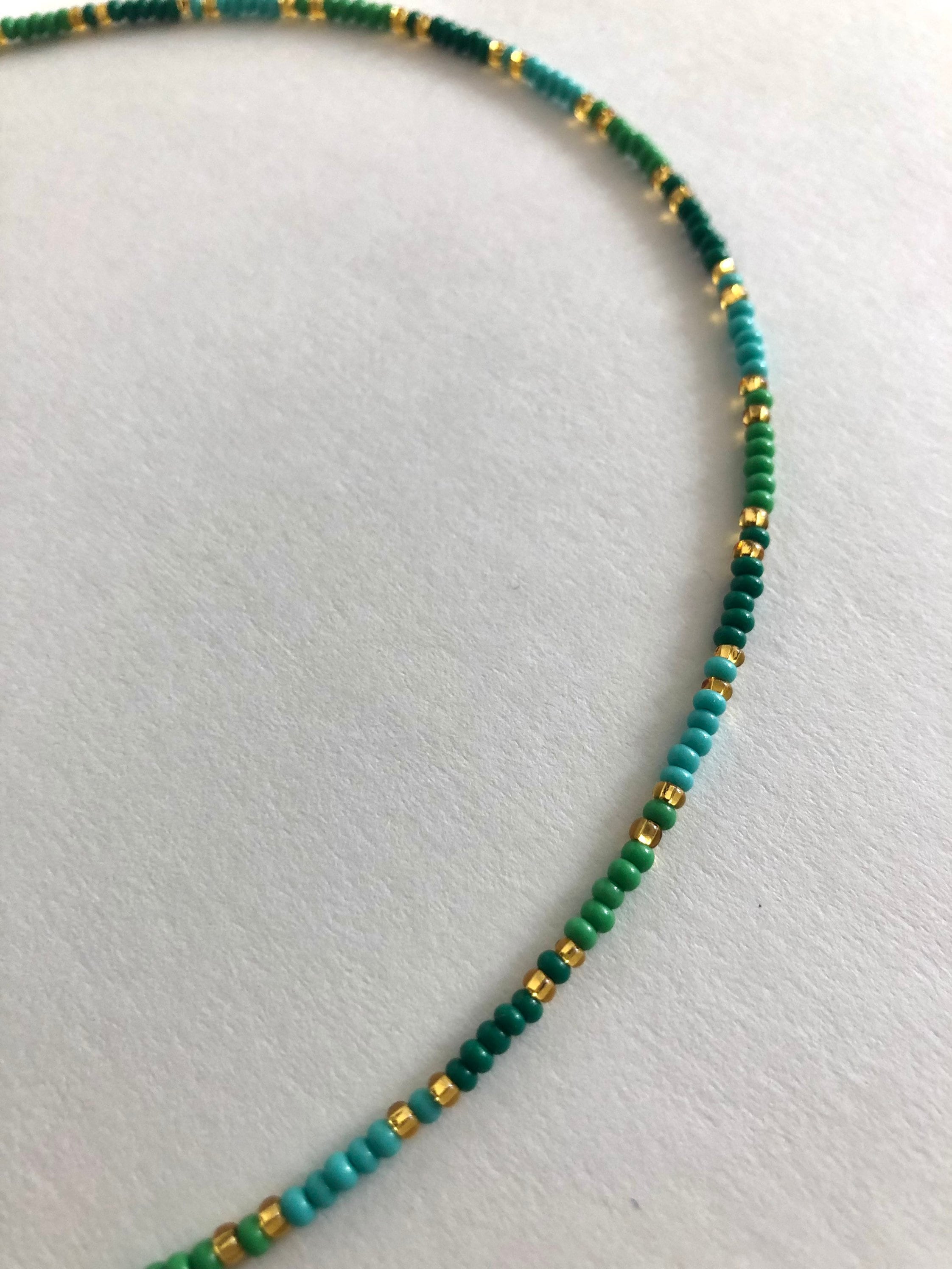Shades of Green Beach Summer Necklace/ Dainty/ Surfing /beaded Chocker ...