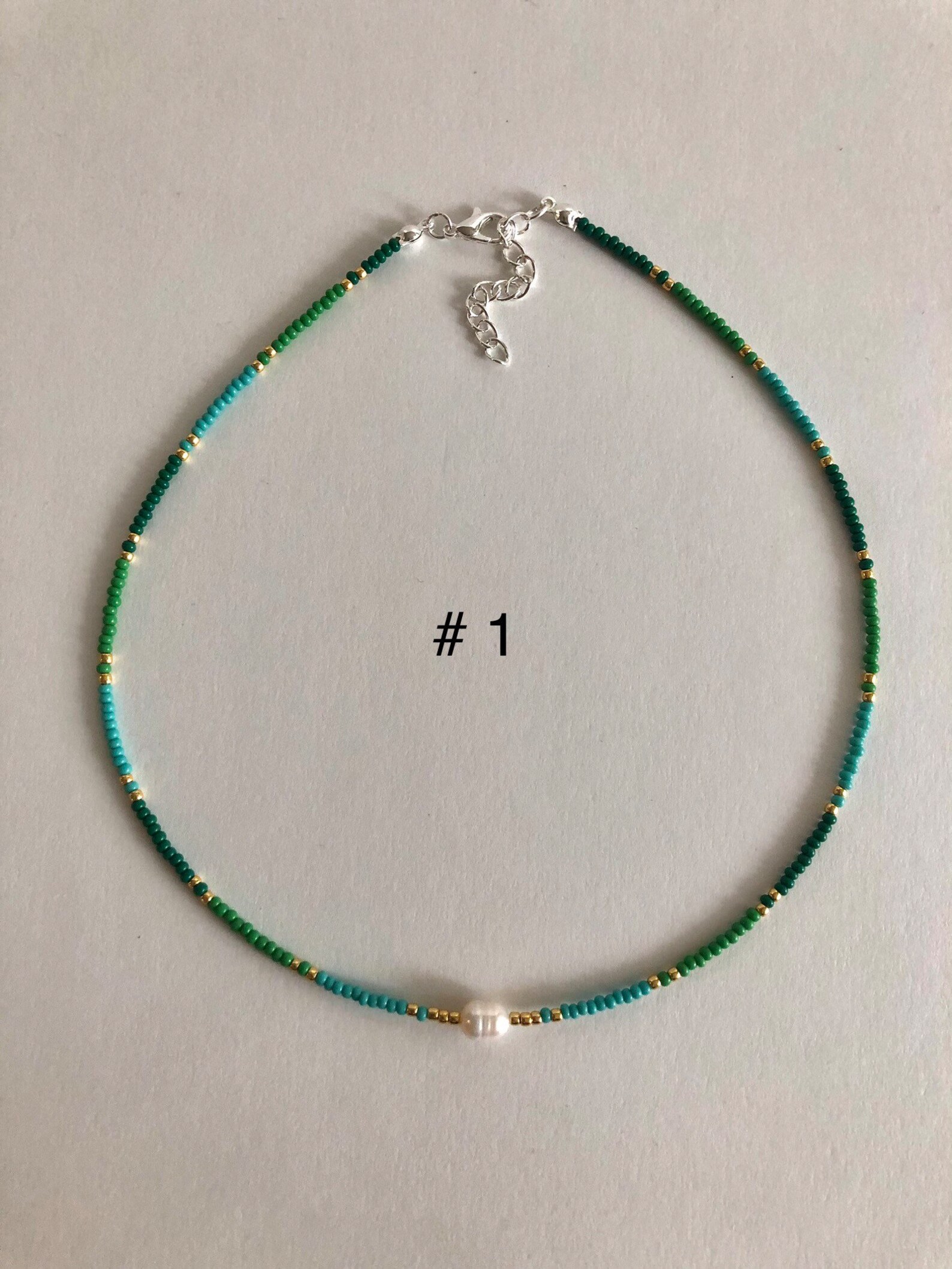 Shades of Green Beach Summer Necklace/ Dainty/ Surfing /beaded Chocker ...