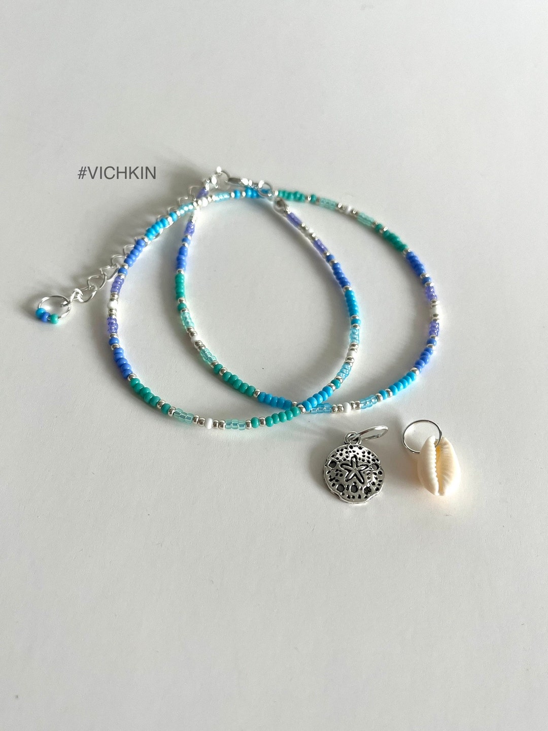 Dainty Shades of Blue Beach Summer Charm Necklace/ Delicate/ Surfing ...