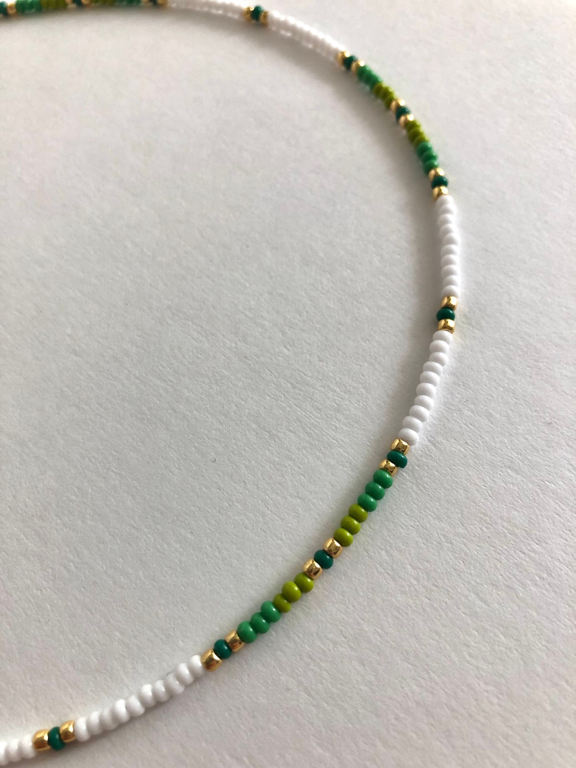 Shades of Green Beach Summer Necklace/ Dainty/ Surfing /beaded Chocker ...