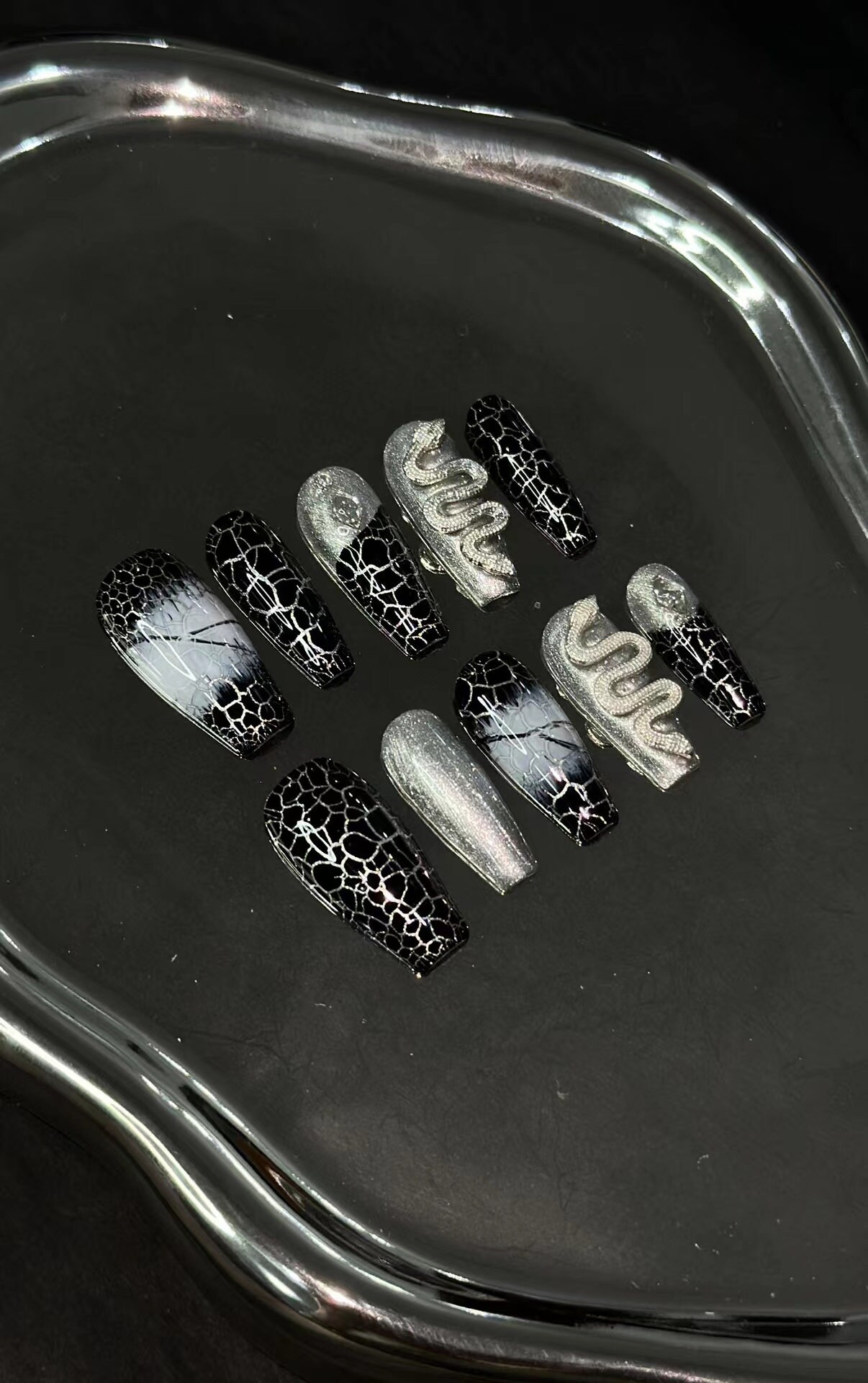 Twilight Snake: Silver Serpent & Snake Skin Press-on Nails - Etsy