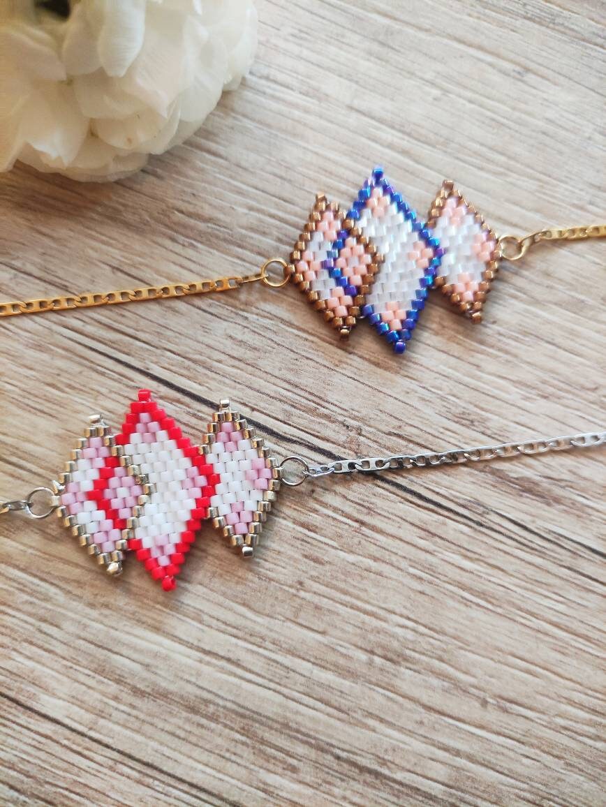 Beaded Rhombus Bracelet, Gift for Women, Geometric Bracelet, Minimalist ...