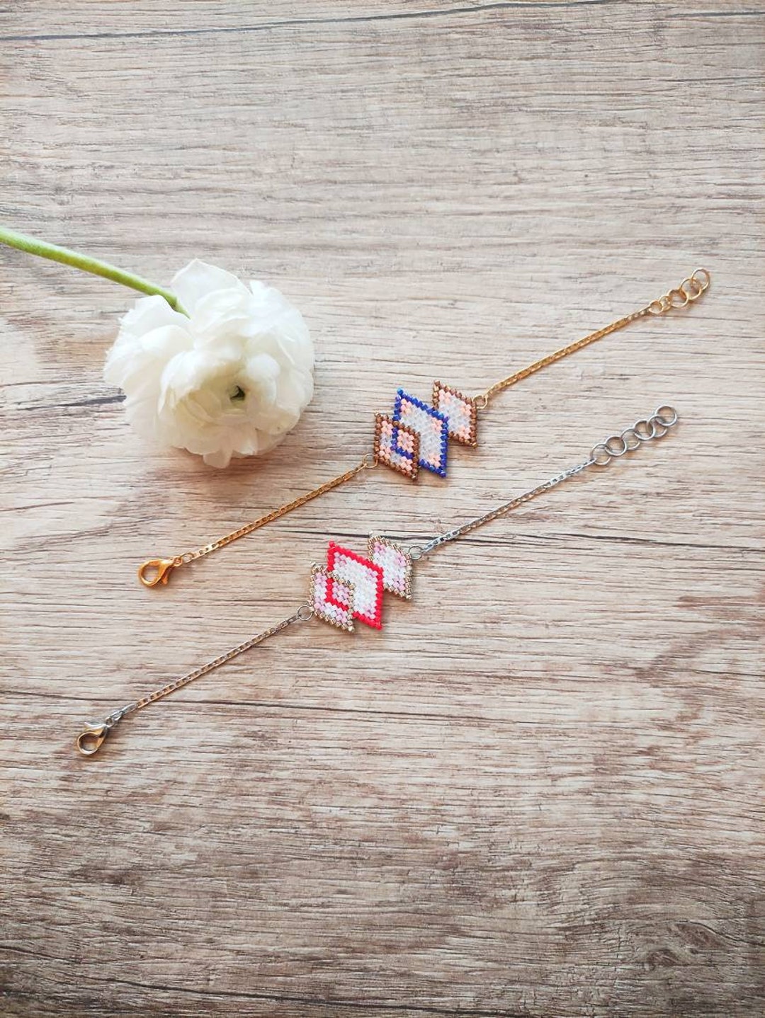 Beaded Rhombus Bracelet, Gift for Women, Geometric Bracelet, Minimalist ...