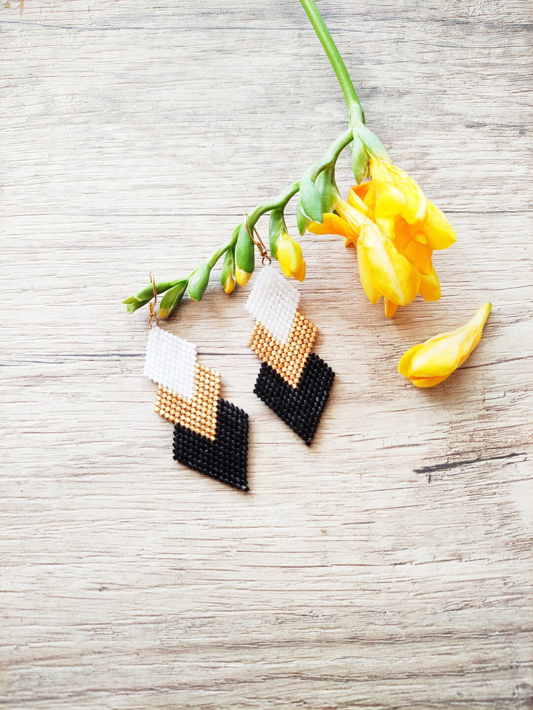 Miyuki Beaded Rhombus Earrings, Brick Stitch, Handwoven - Etsy