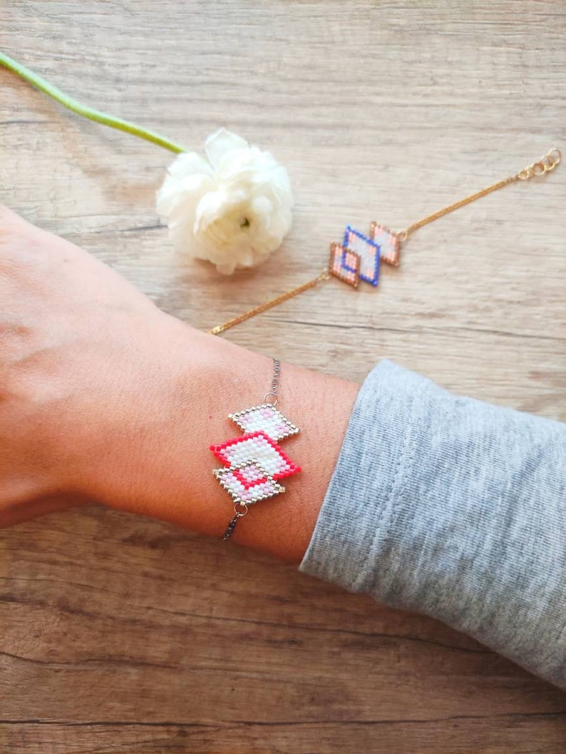 Beaded Rhombus Bracelet, Gift for Women, Geometric Bracelet, Minimalist ...