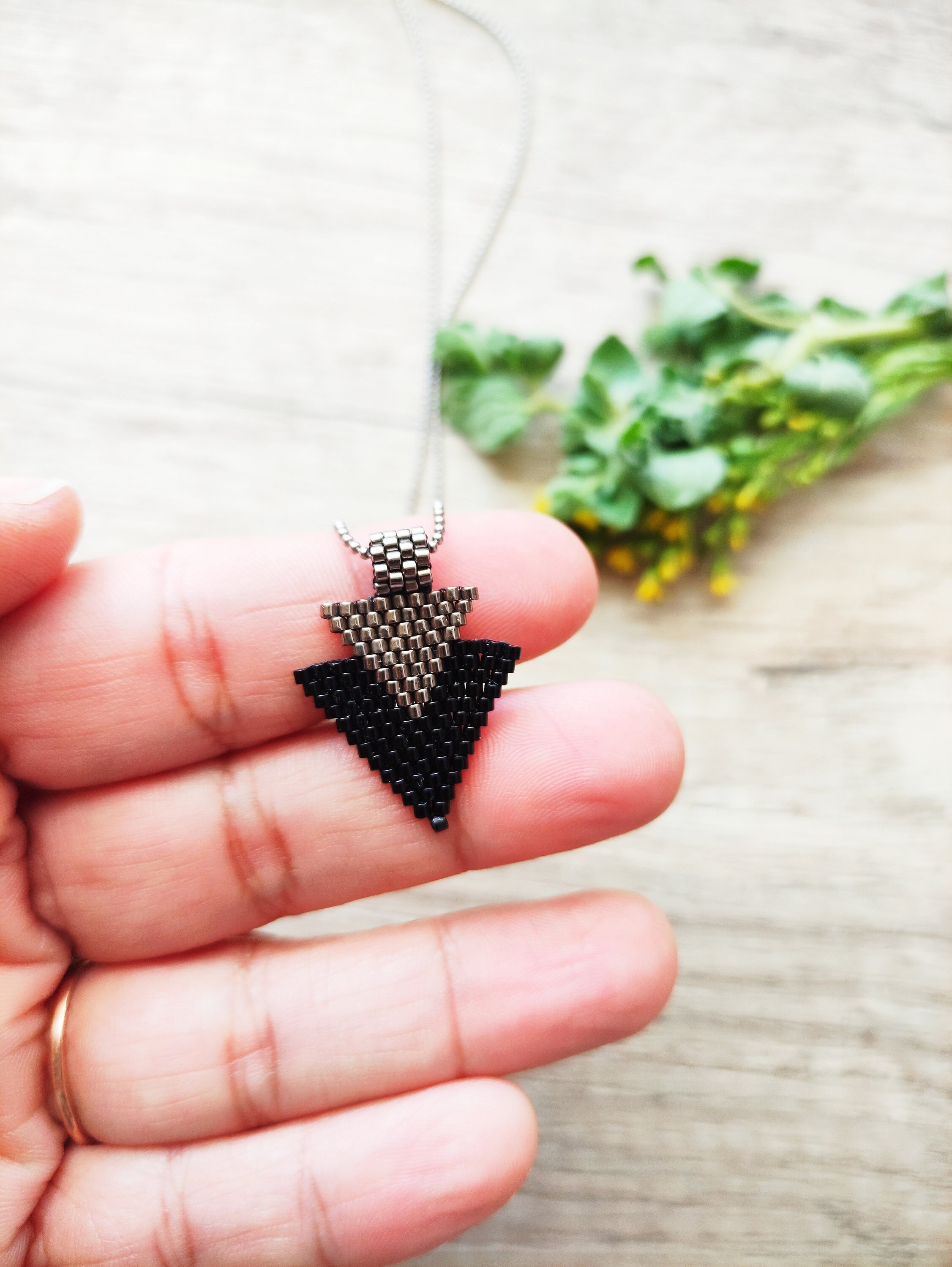 Triangle Necklace With Miyuki Delica Beads, Gift for Women, Beaded ...