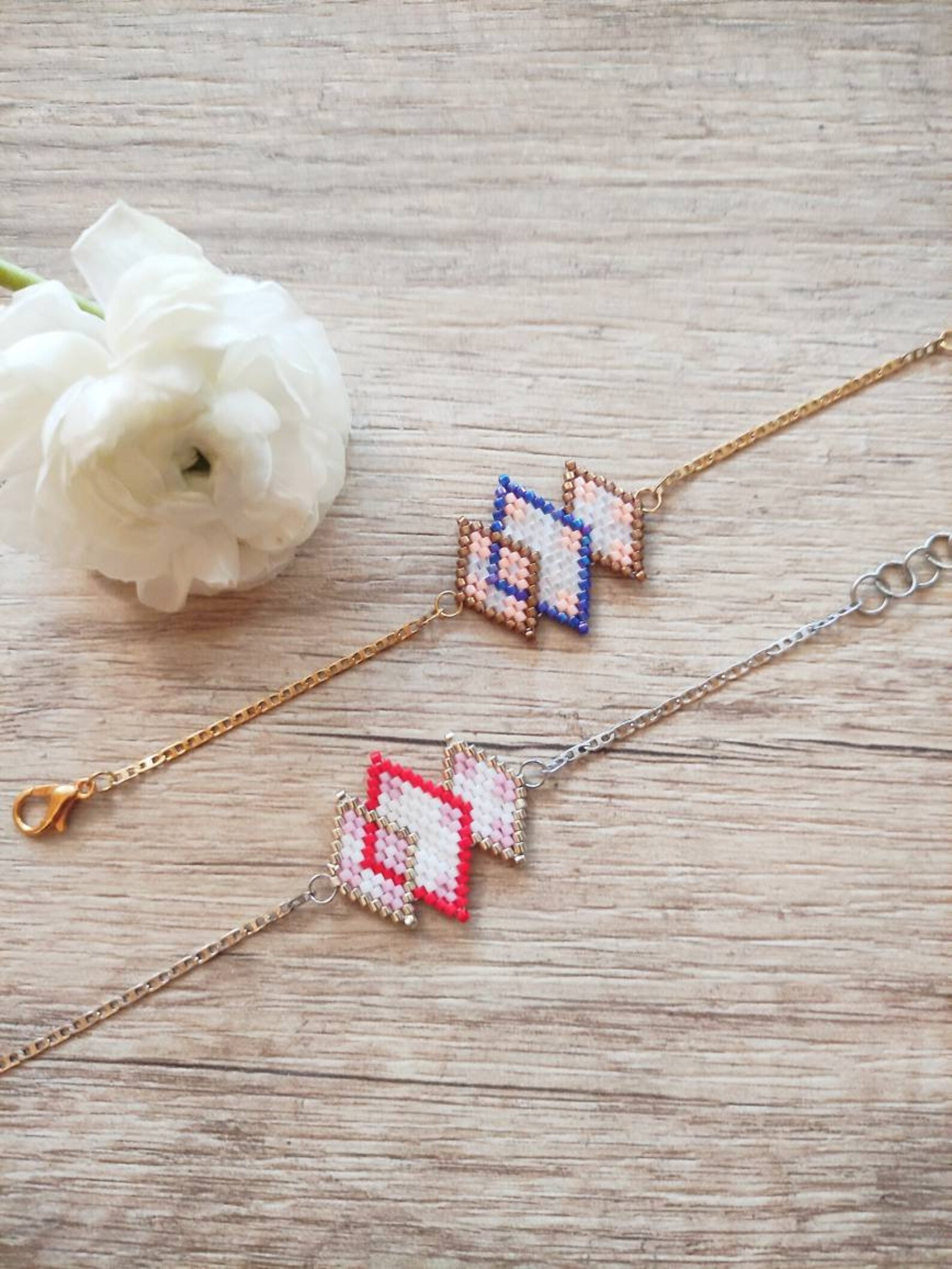 Beaded Rhombus Bracelet, Gift for Women, Geometric Bracelet, Minimalist ...