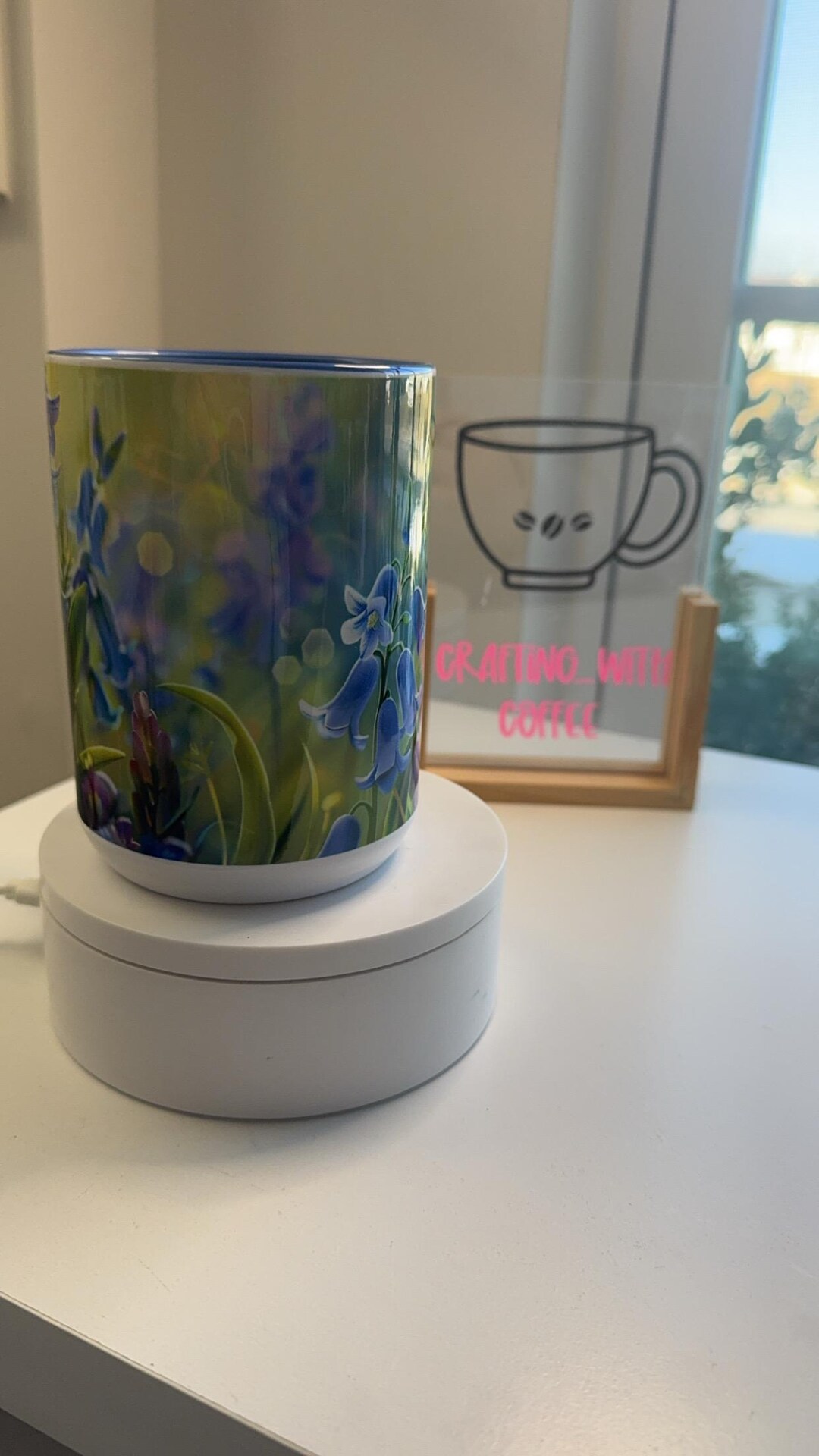 15 Oz Mug - Blue Handle With Spring Flowers - Etsy